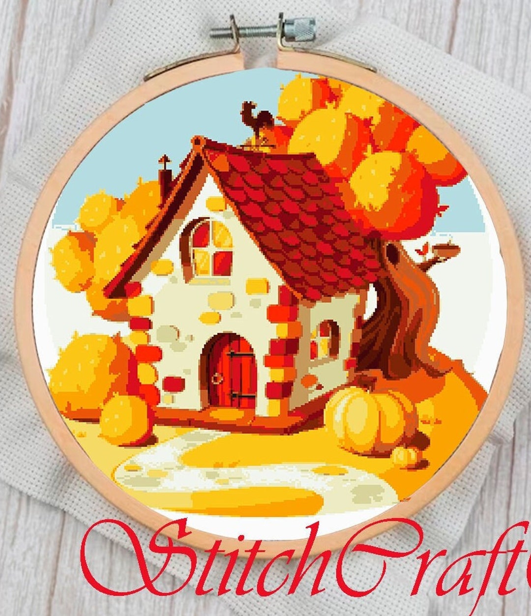 Autumn House Cross Stitch Pattern: Modern Embroidery Design (PDF ...