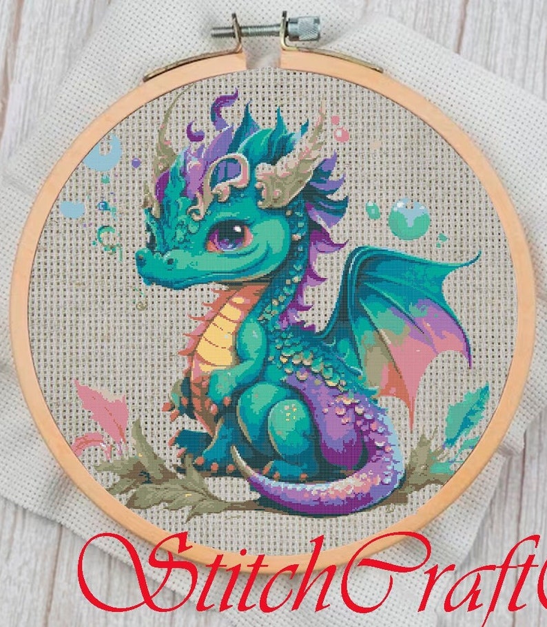 Fantasy Cross Stitch Pattern PDF Counted Embroidery Rainbow Cute Dragon ...