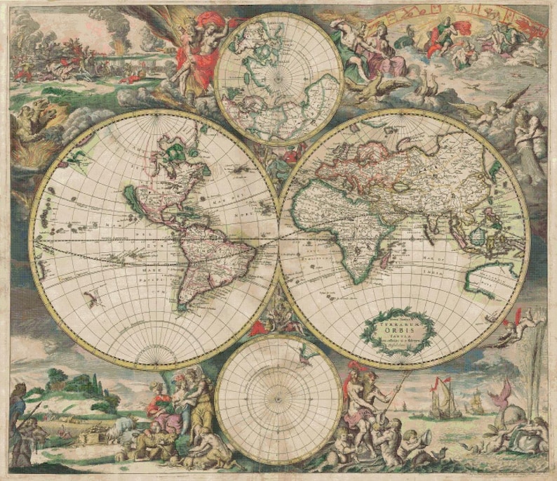 Vintage Cross Stitch Pattern World Map Garard Van Schagen 1689 Digital Download PDF an Old Map ...