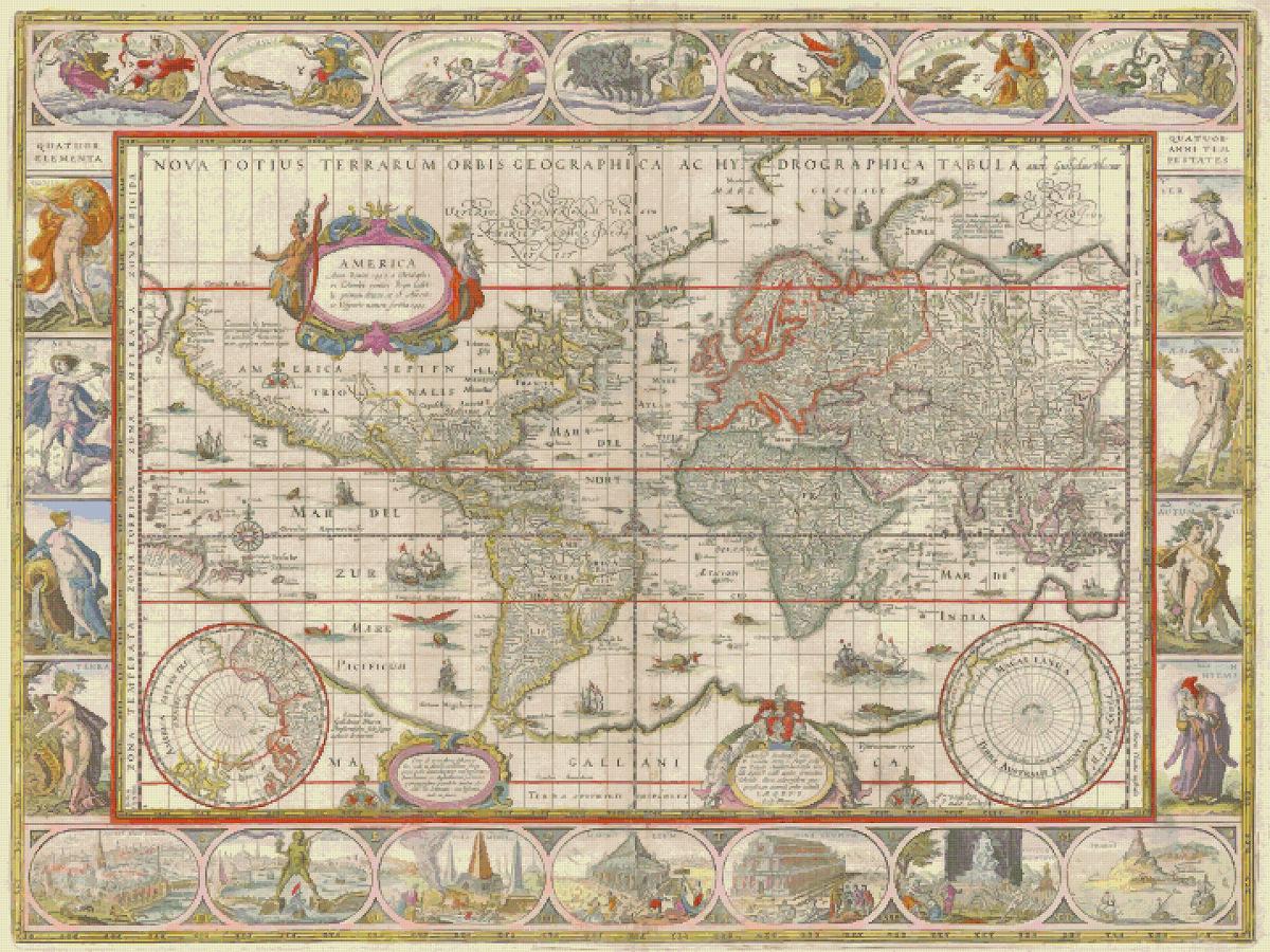Vintage Cross Stitch Pattern World Map Jan Willems Blau 1635 Digital Download PDF an Old Map - Etsy