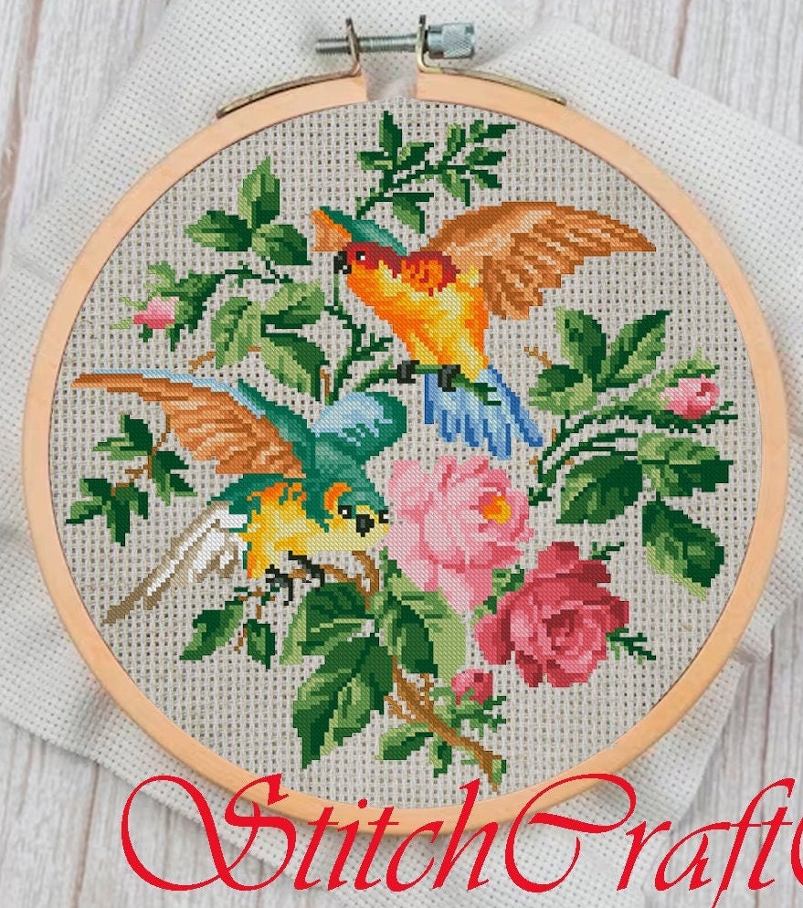 Vintage Cross Stitch Pattern PDF Counted Sampler Birds Wreath Pattern ...