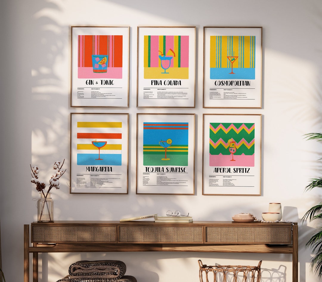 Vintage Retro Cocktail Art Print Set of 6 Cocktail Poster - Etsy