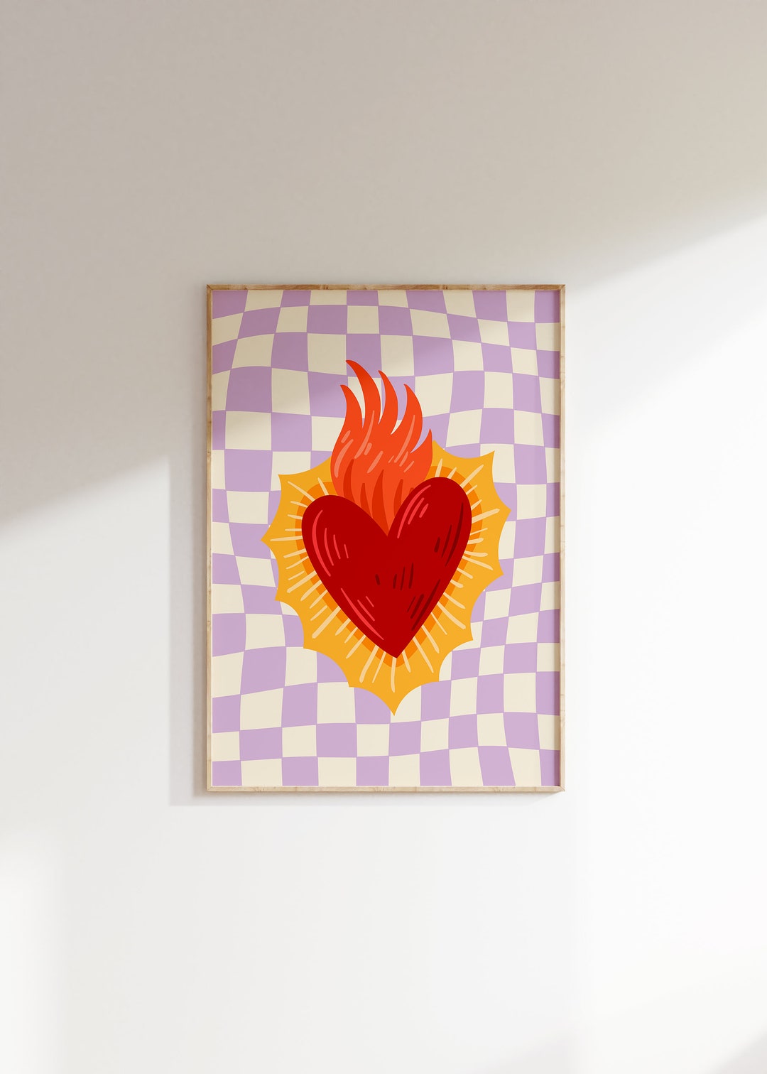 Heart on Fire Print, Heart Wall Art, Preppy Room Decor, Danish Pastel ...
