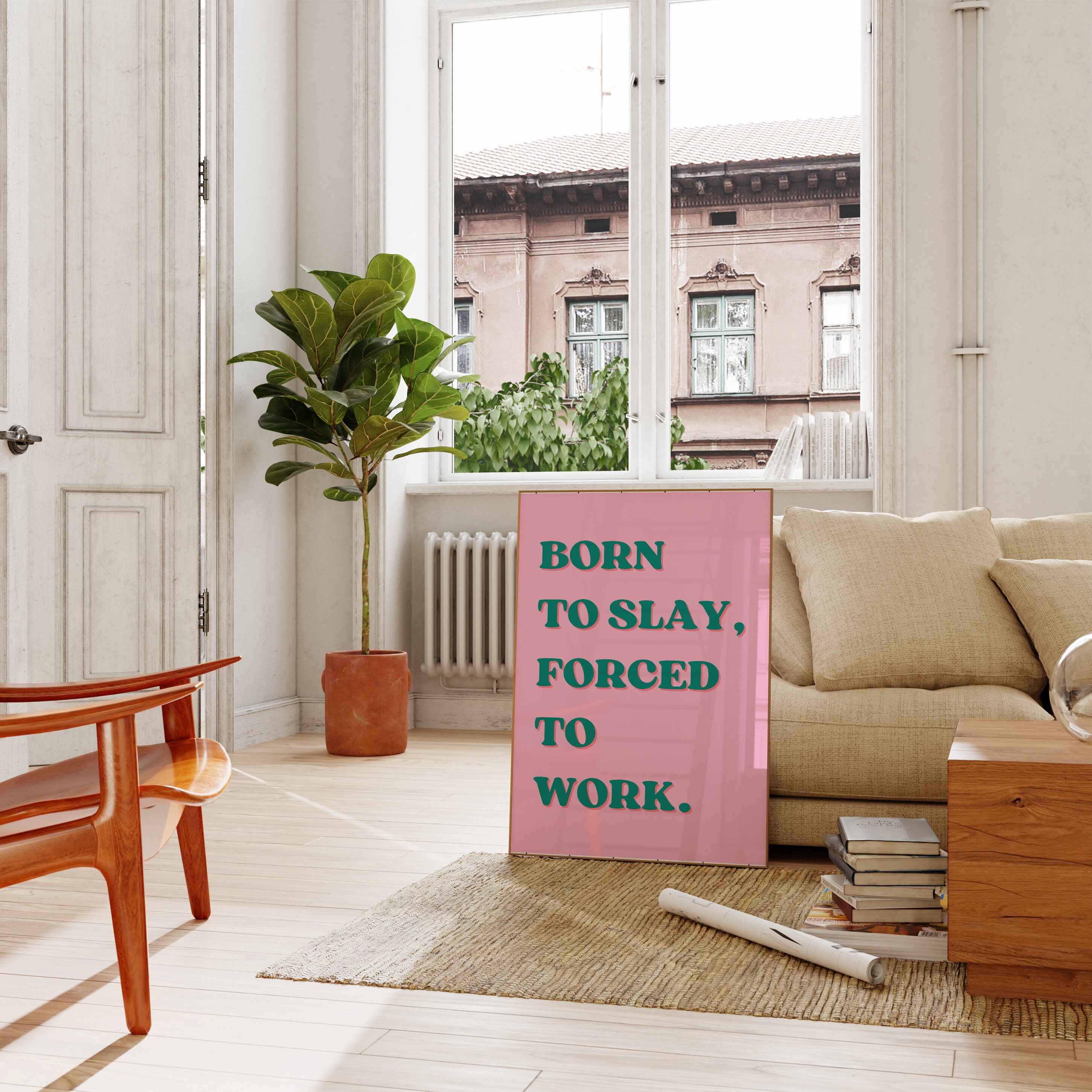 Born to Slay Forced to Work Art Print, Y2K Room Decor, Girls Office ...