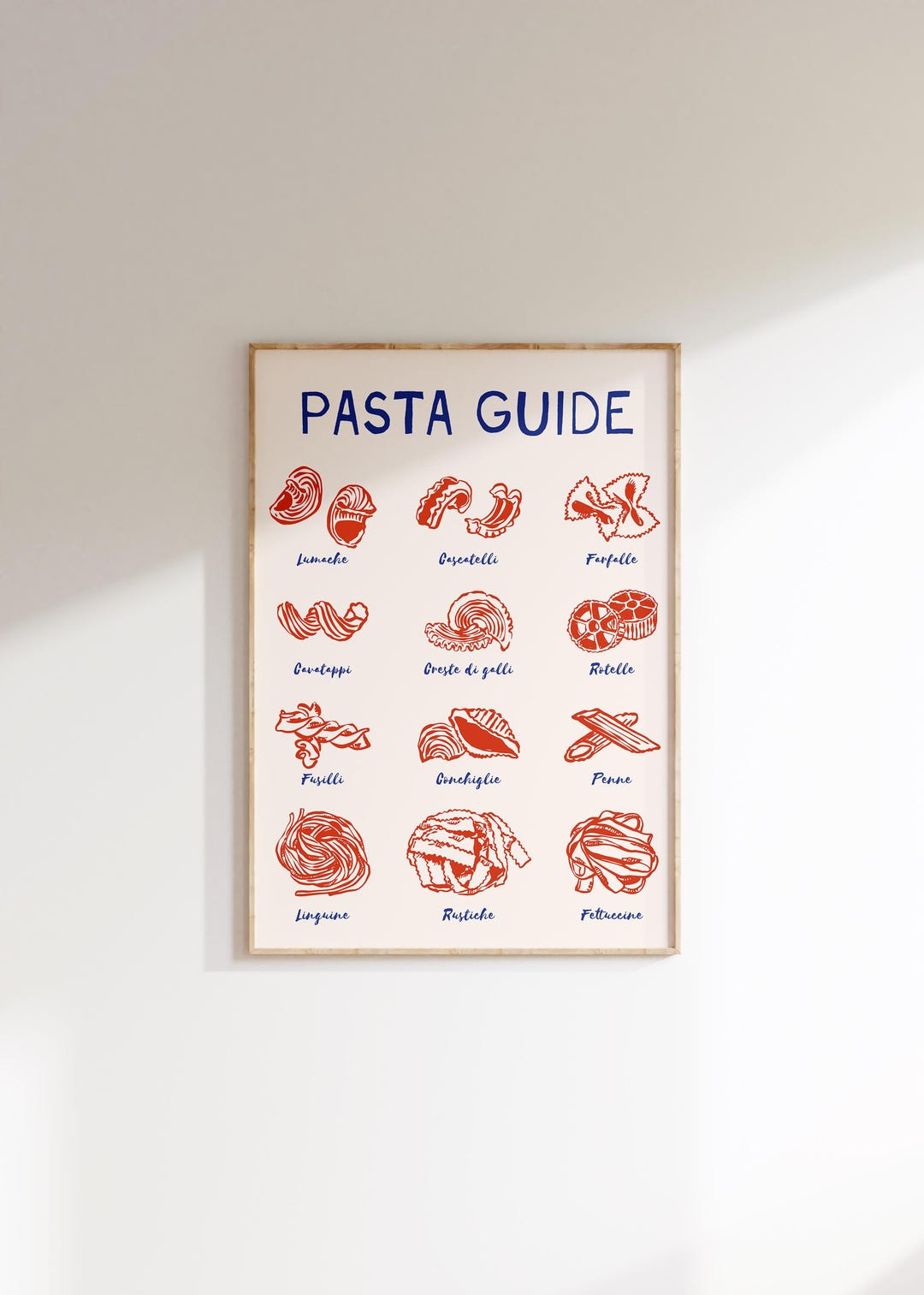 Pasta Guide Art Print, Types of Pasta, Pasta Club Print, Pasta Lover ...