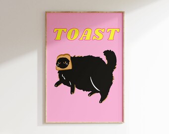 Cat With Toast Bread Poster, Ouirky Wall Art, Dorm Room Decor, Retro ...