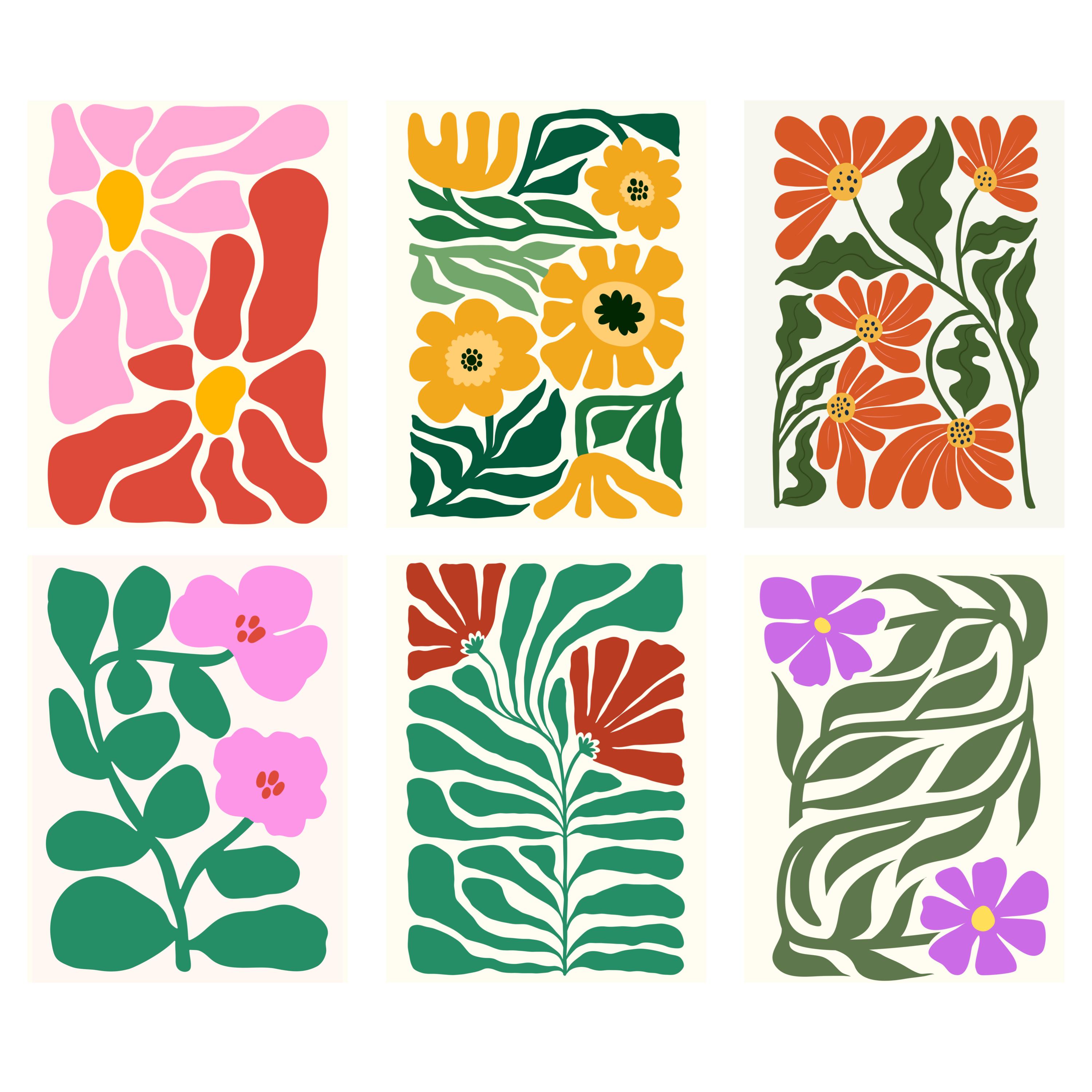 Retro Groovy Floral Print Set, Boho Botanical Gallery Wall (digital ...