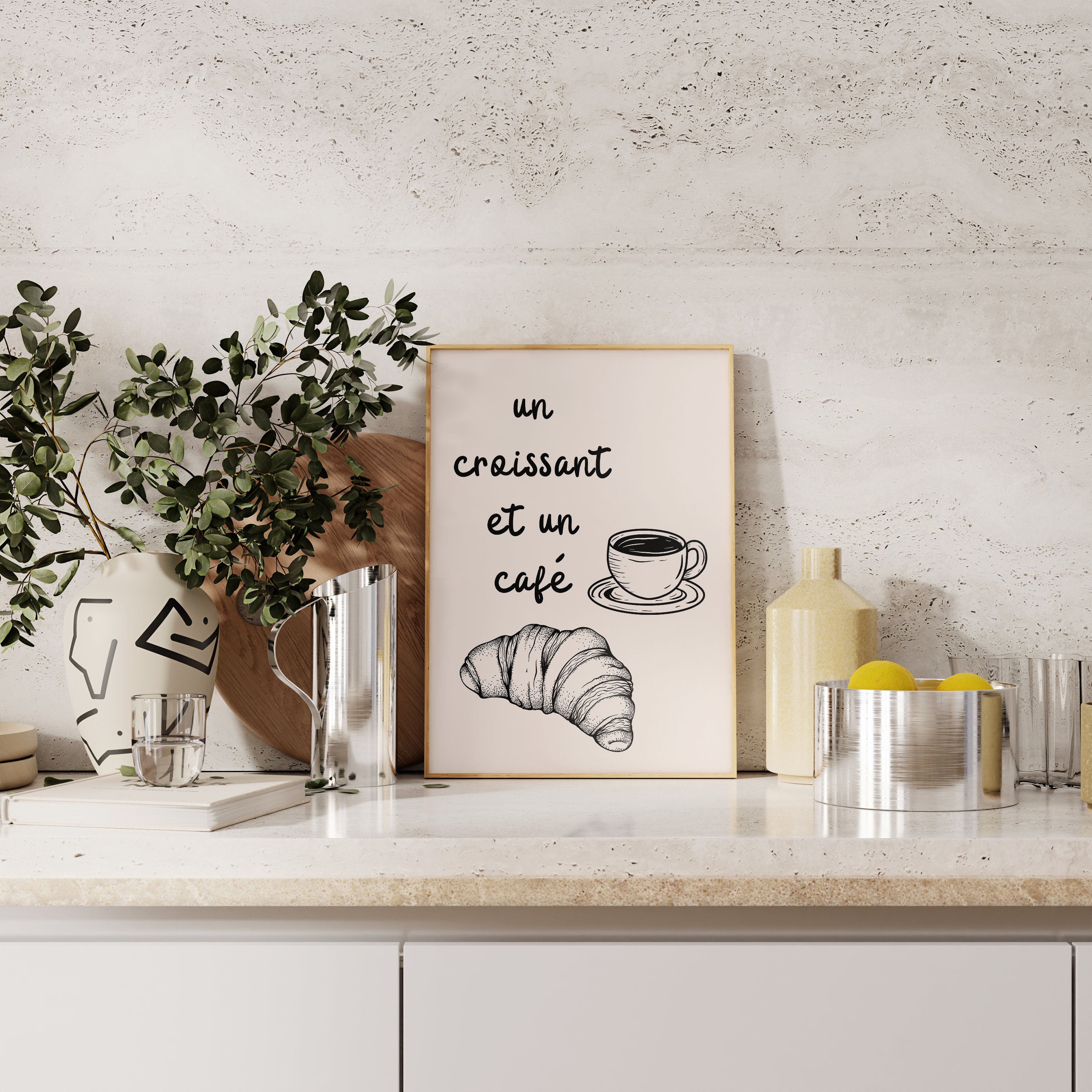 Un Croissant Et Un Cafe Art Print, Trendy Wall Art, Croissant Print ...