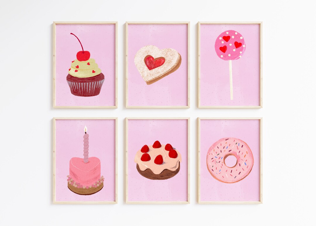 Pink Candy Wall Art, Set of 6, Sweets Wall Art, Lollypop Print, Pastel ...