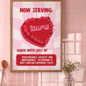 Taurus Cake Art Print, Taurus Poster, Taurus Printable Art, Zodiac ...