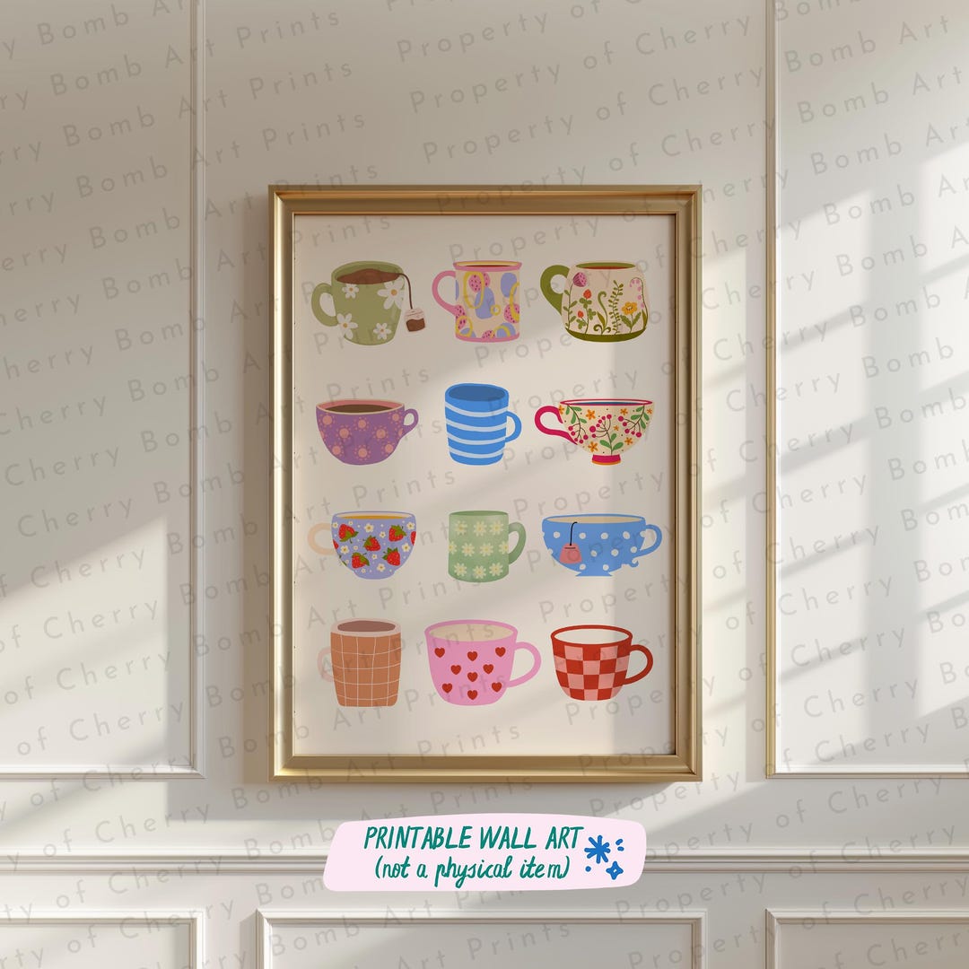 Tea Cup Print, Tea Cup Poster, Tea Wall Art, Kitchen Art Print, Mug ...