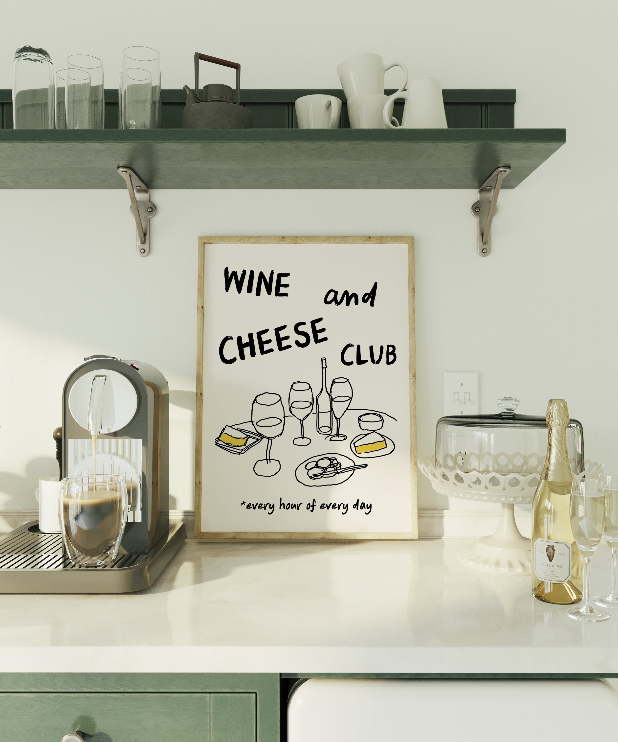 Wine and Cheese Club Art Print, Cheese Lovers Gift, Italian Food Art ...