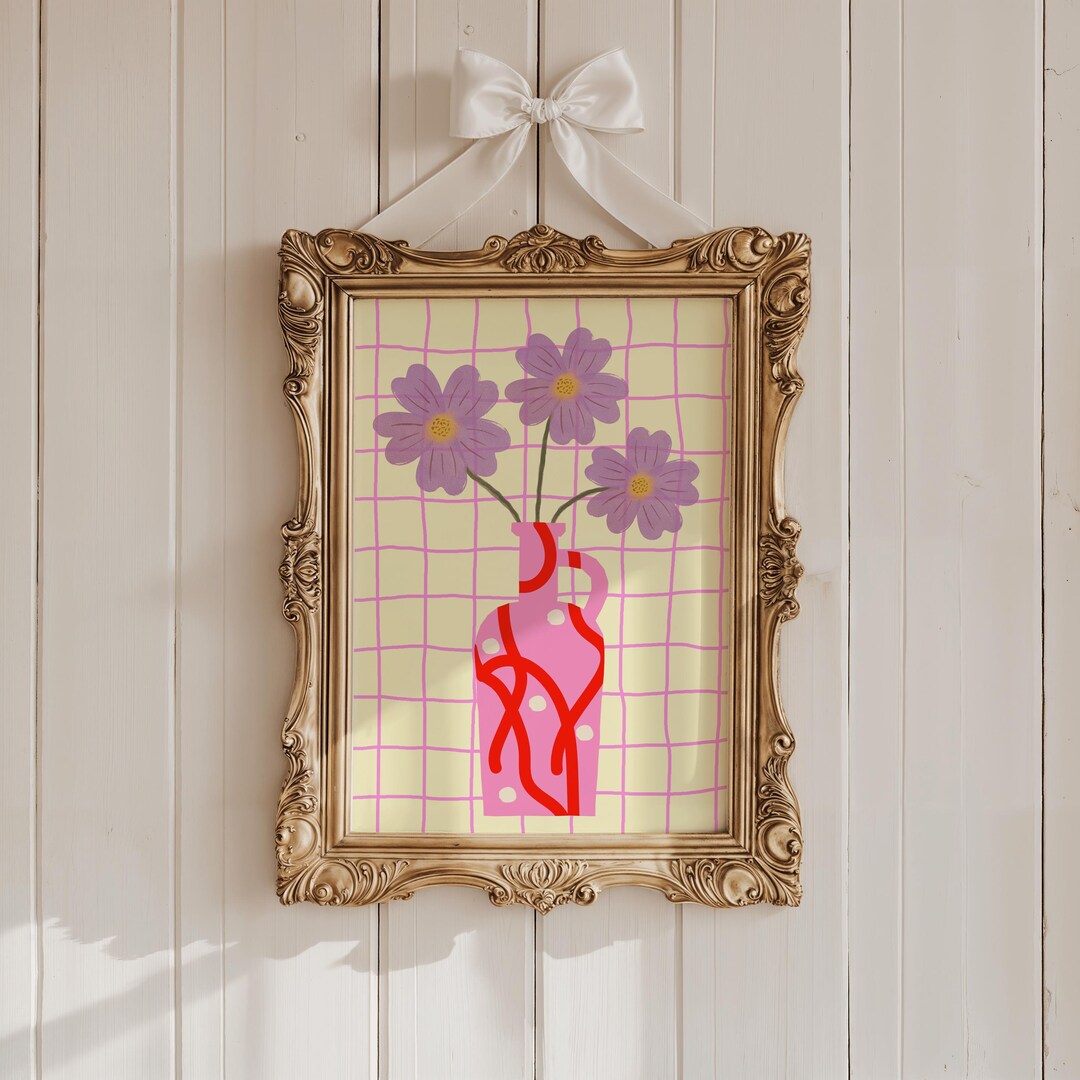 Flower Vase Art Print, Flower Vase Poster, Dopamine Decor, Maximalist ...
