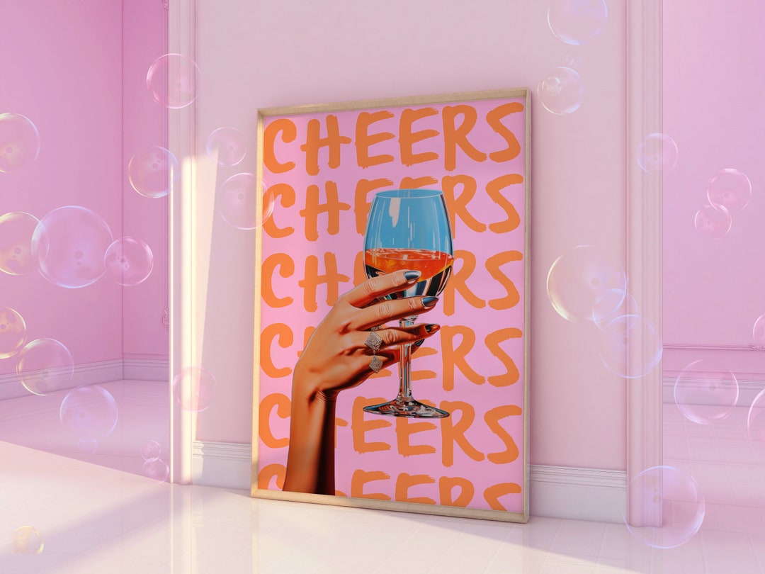 Cheers Art Print, Cocktail Wall Art, Trendy Art Prints, Happy Hour ...