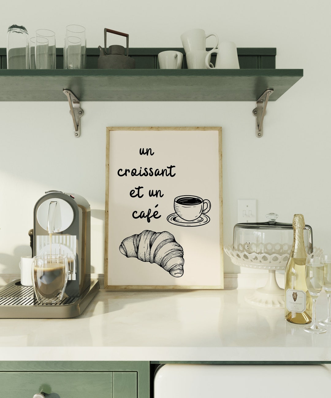 Un Croissant Et Un Cafe Art Print, Trendy Wall Art, Croissant Print ...