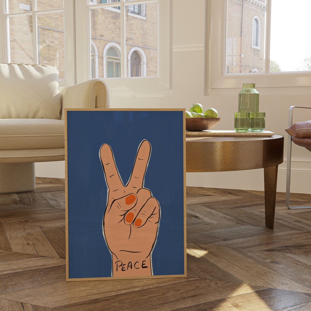 Peace Sign Art Print, Peace Sign Hand Art, Dopamine Wall Art, Preppy ...