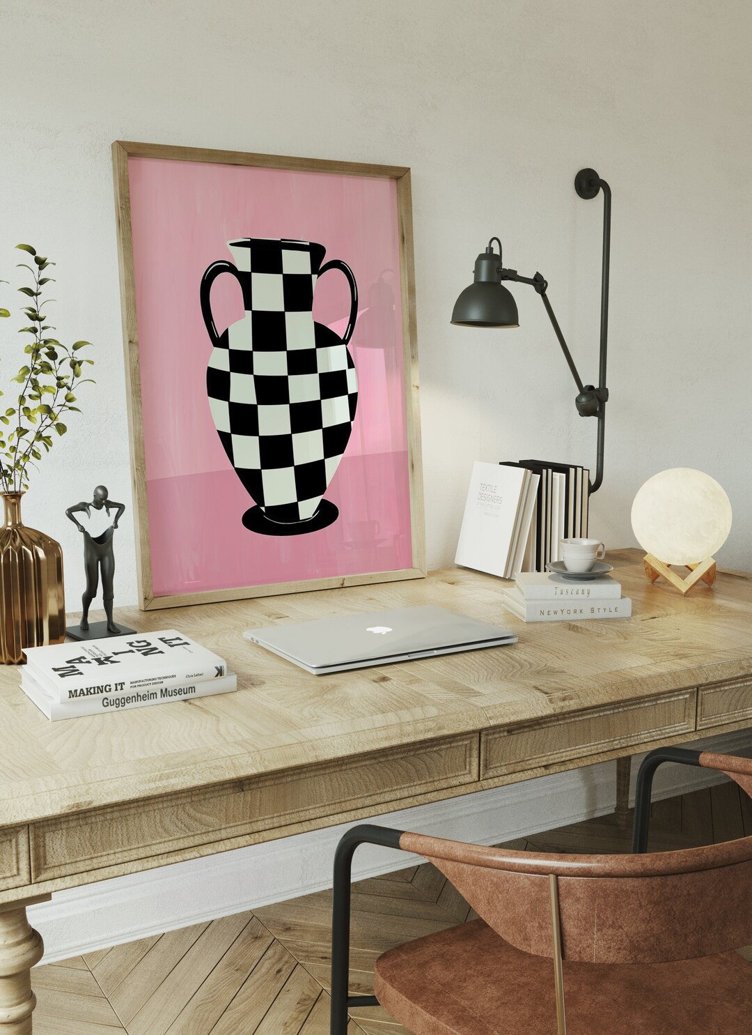 Checkered Vase Art Print Scandi Modern Checkered Decor Blush - Etsy