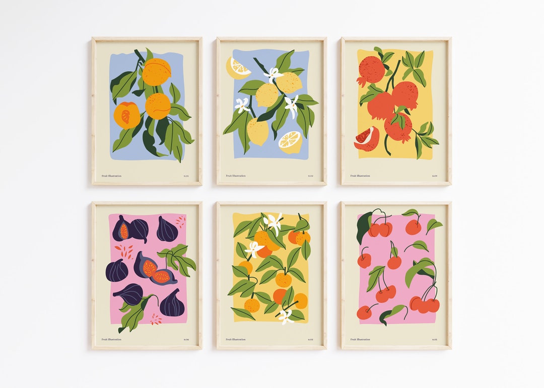 Fruit Gallery Wall, Set of 6 Prints, Botanical Fruit Art, Fruit Poster ...