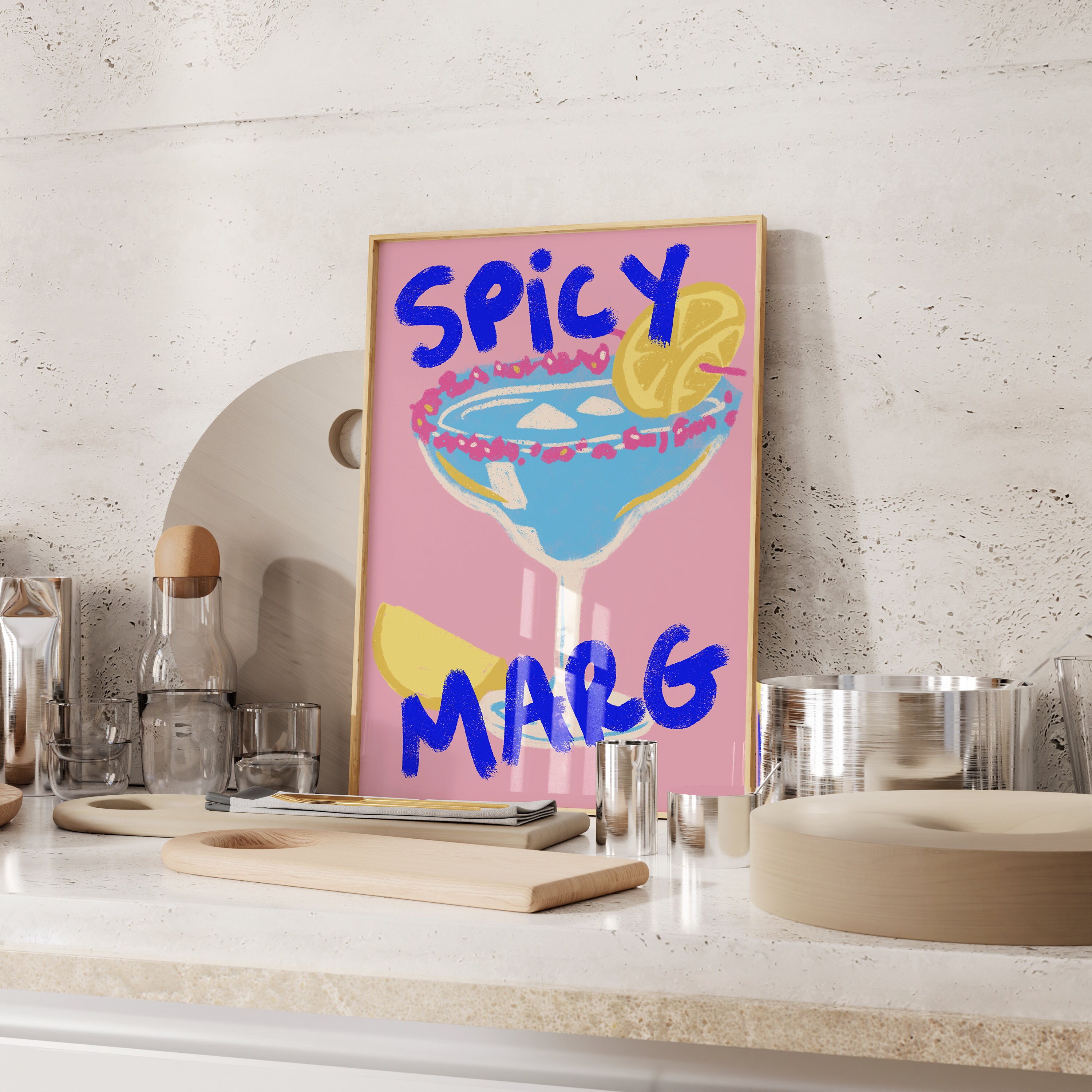 Spicy Marg Art Print, Margarita Wall Poster, Cin Cin Print, Bar Cart ...