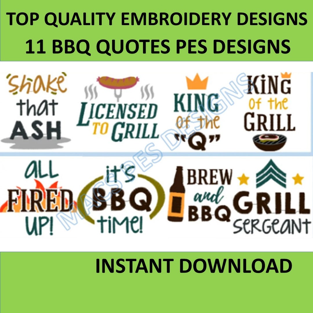 BBQ Quotes 11 PES Designs Machine Embroidery Files Instant Download ...