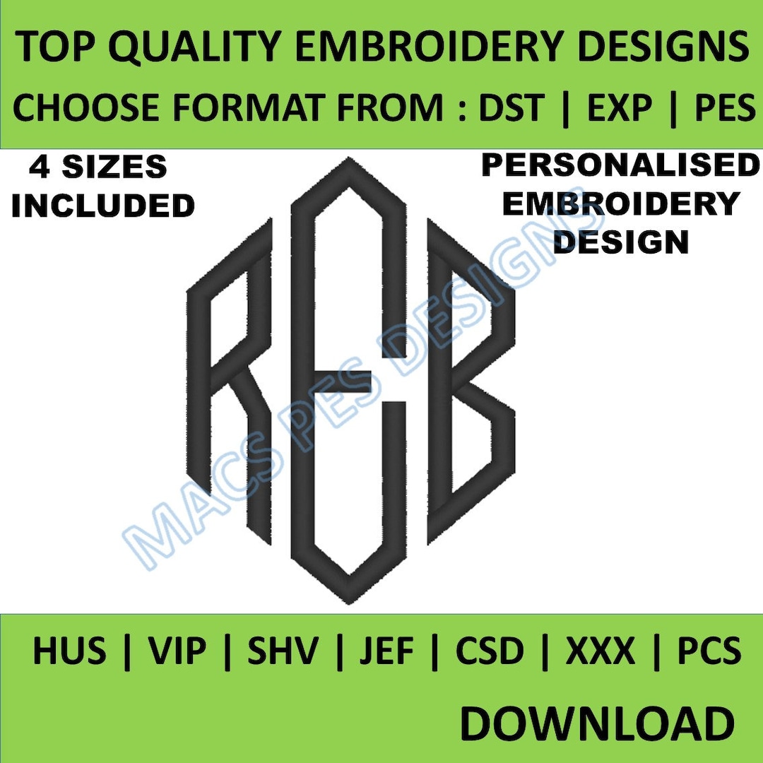 Custom Monogram Initials Embroidery Design Files Your Initials Digital ...