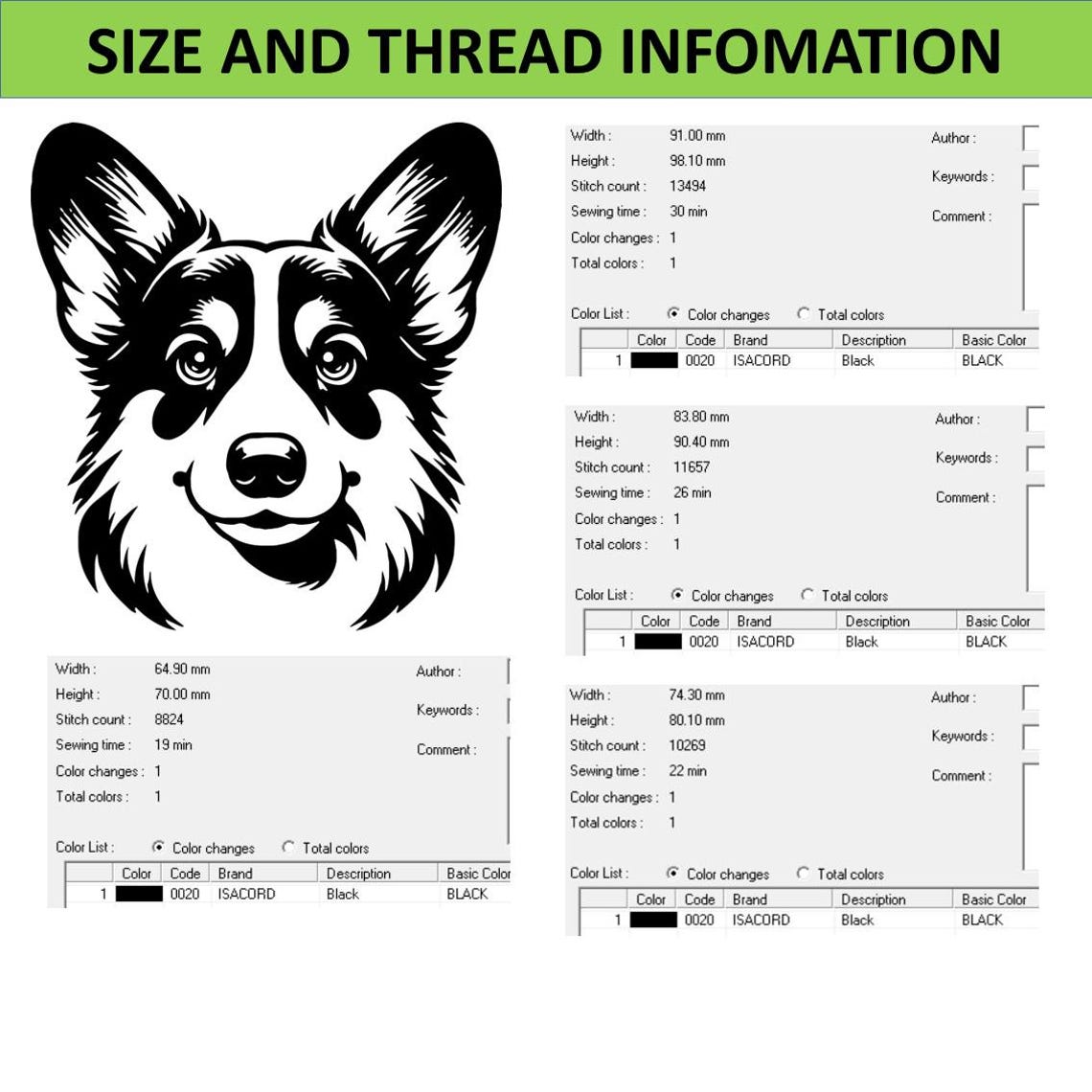 Corgi Dog Embroidery Design, Puppy Machine File (PES DST JEF, 4 Sizes ...