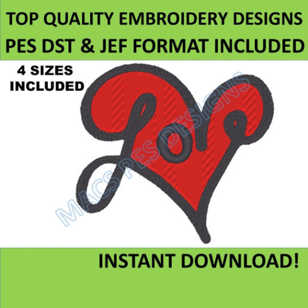 Love Heart Embroidery Designs, 4 Sizes, Heart Machine Embroidery Design ...