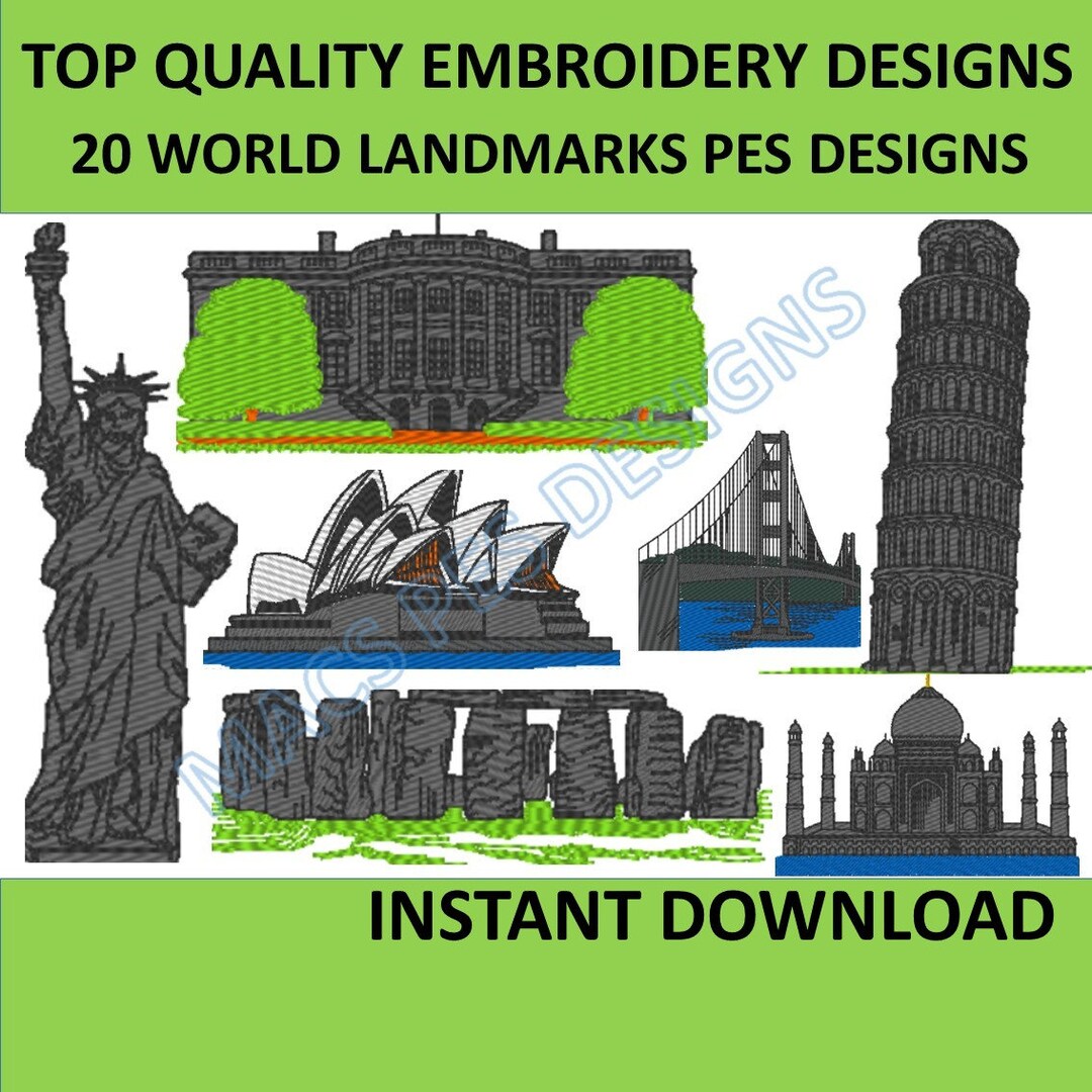Famous Landmarks PES Designs Machine Embroidery Files Instant Download ...