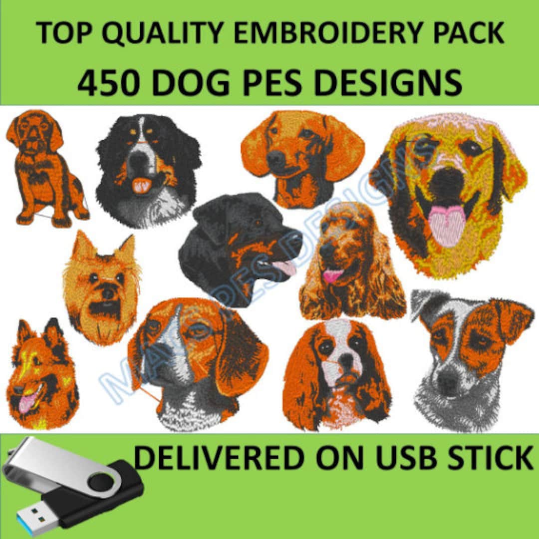 Dogs PES Embroidery Pack on USB Over 450 Designs Files to Embroider ...