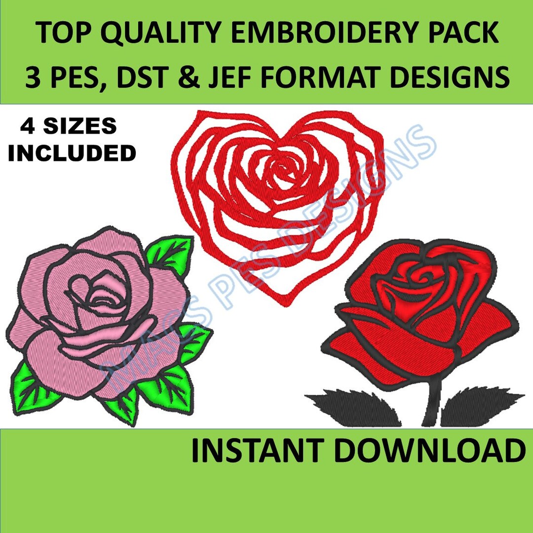 Rose Embroidery Design, 4 Sizes, Mini Rose Machine Embroidery Design ...