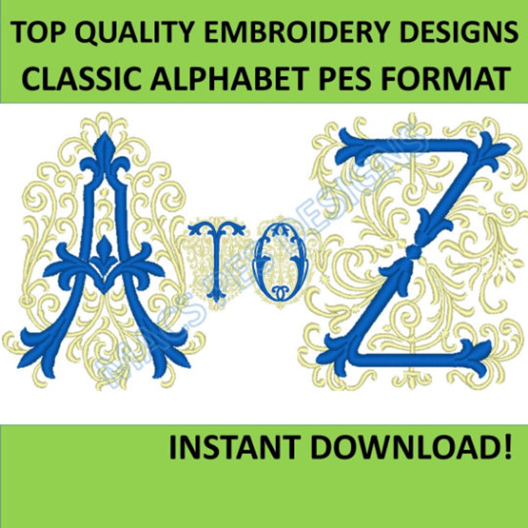 Classic Alphabet Font - 26 PES Designs Machine Embroidery Files Instant ...