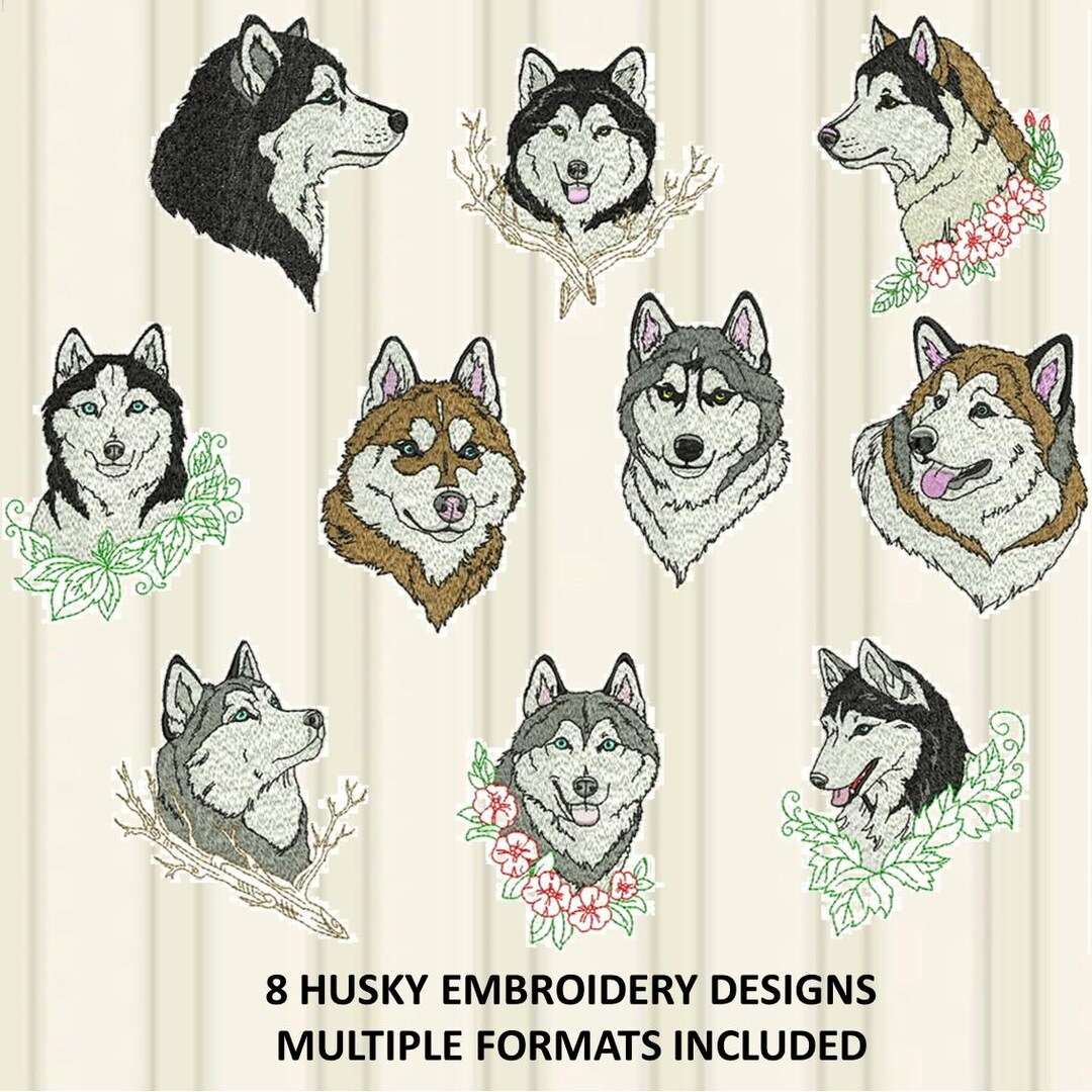 Siberian Husky Dog Embroidery Designs, Machine Embroidery (PES DST JEF ...