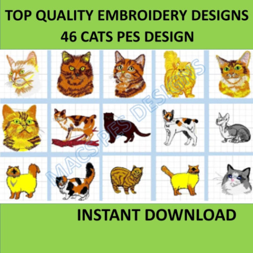 Cats 46 PES Designs Machine Embroidery Files Instant Download Brother ...