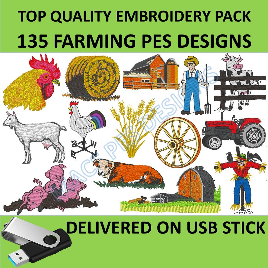 On the Farm 135 PES Designs Machine Embroidery Files on USB or Digital ...