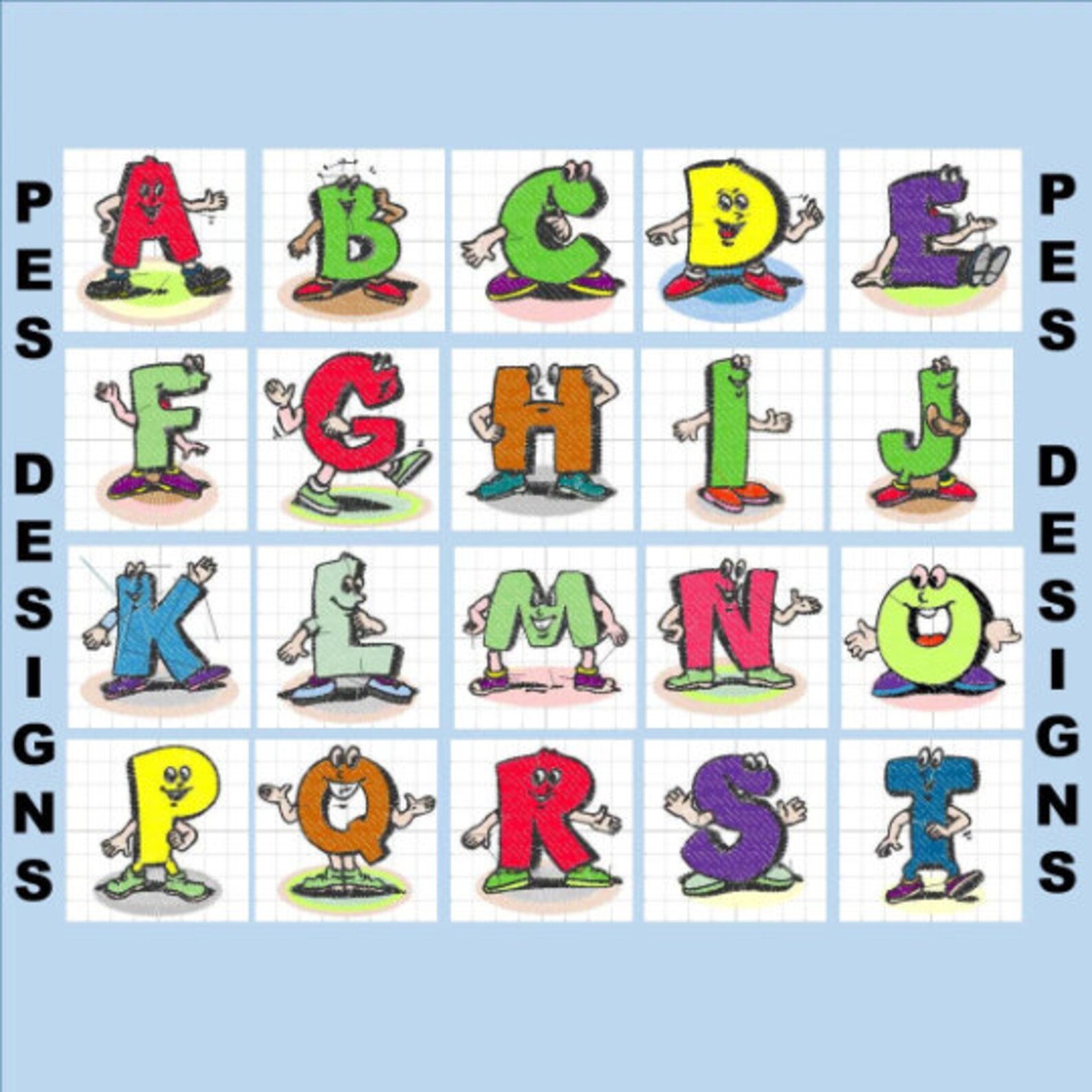 Cartoon Alphabet Font - 26 PES Designs Machine Embroidery Files Instant ...