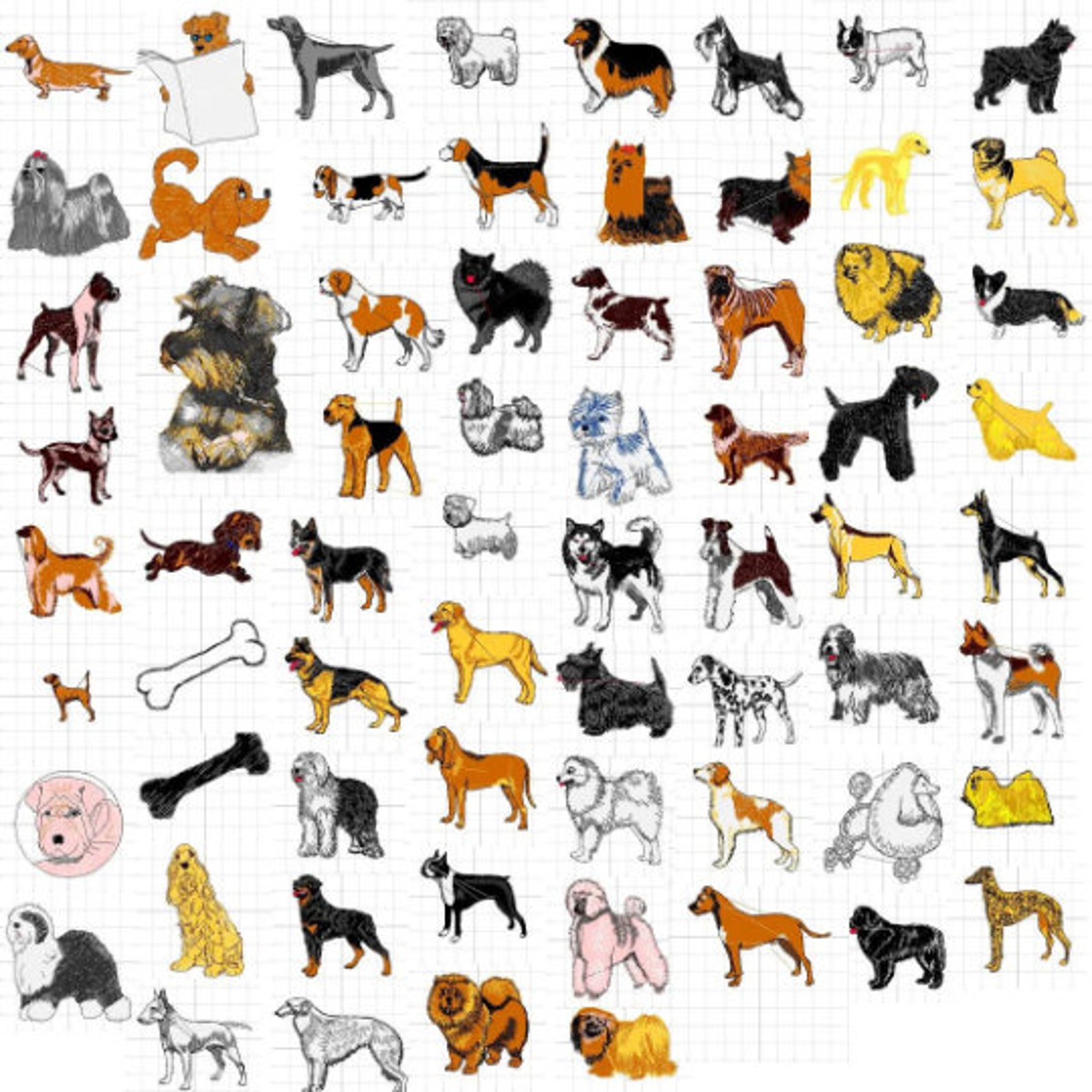 Dogs Puppies 450 PES Designs Machine Embroidery Files Instant Download ...