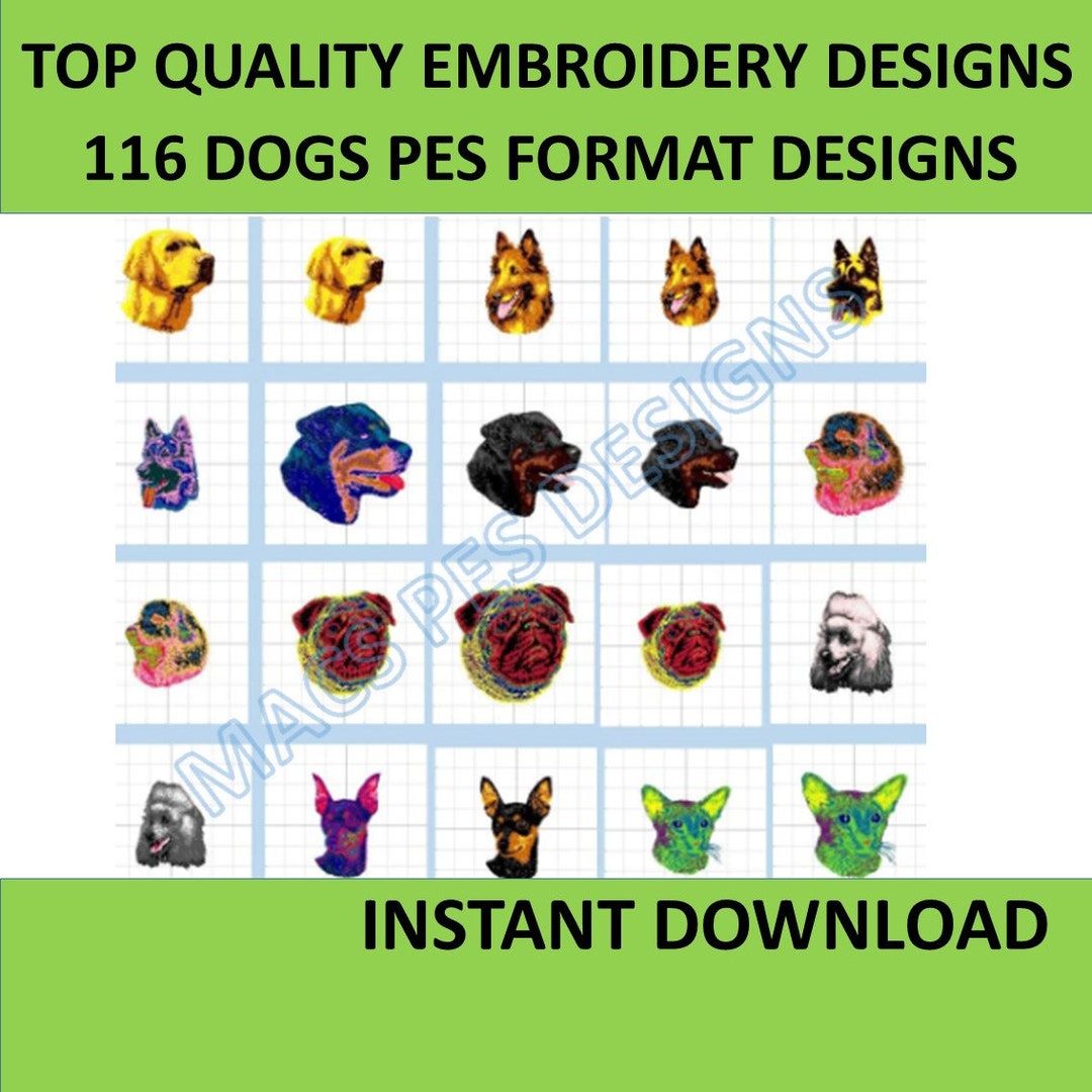 Dogs Puppies 116 PES Designs Machine Embroidery Files Instant Download ...