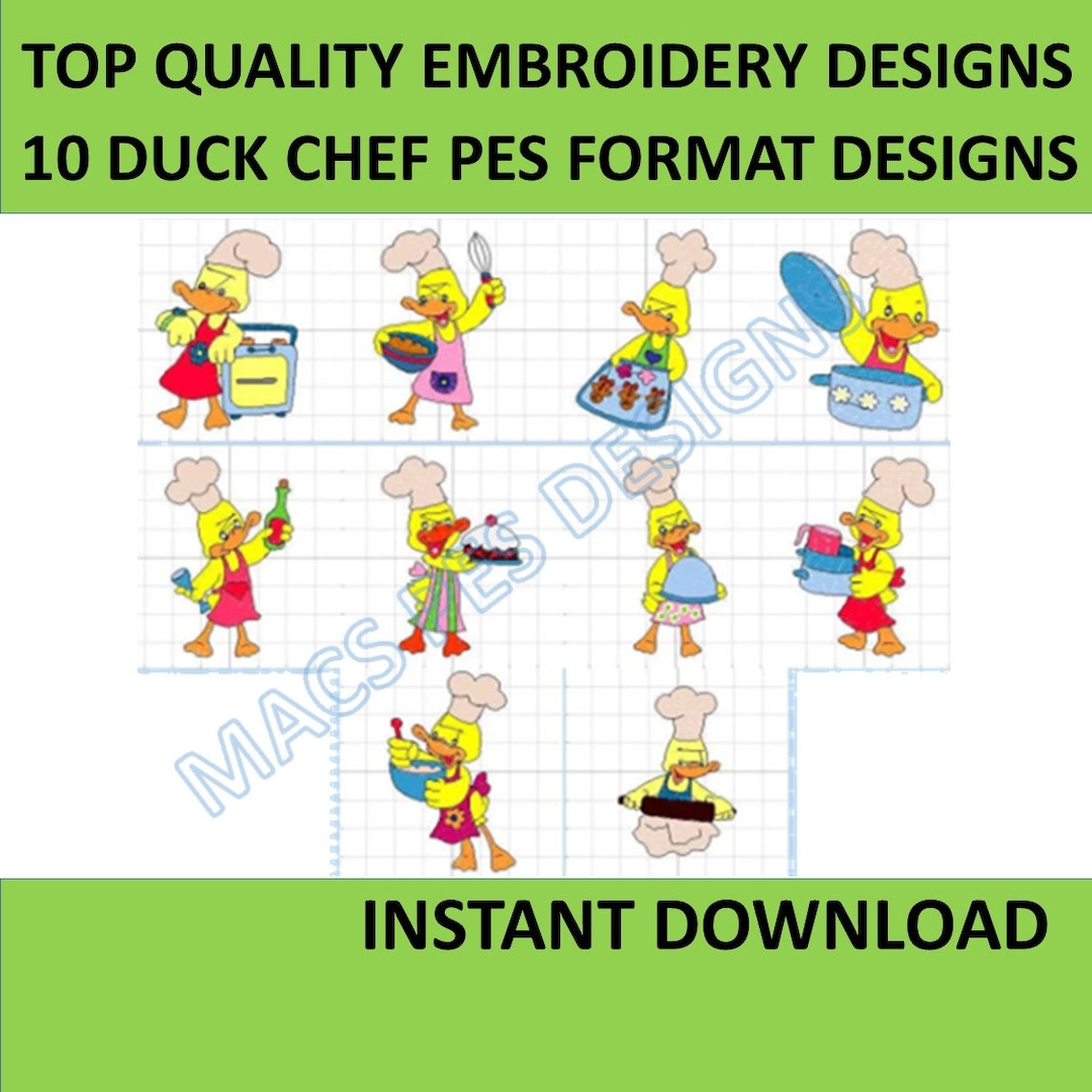Duck Chef - 10 PES Designs Machine Embroidery Files Instant Download ...