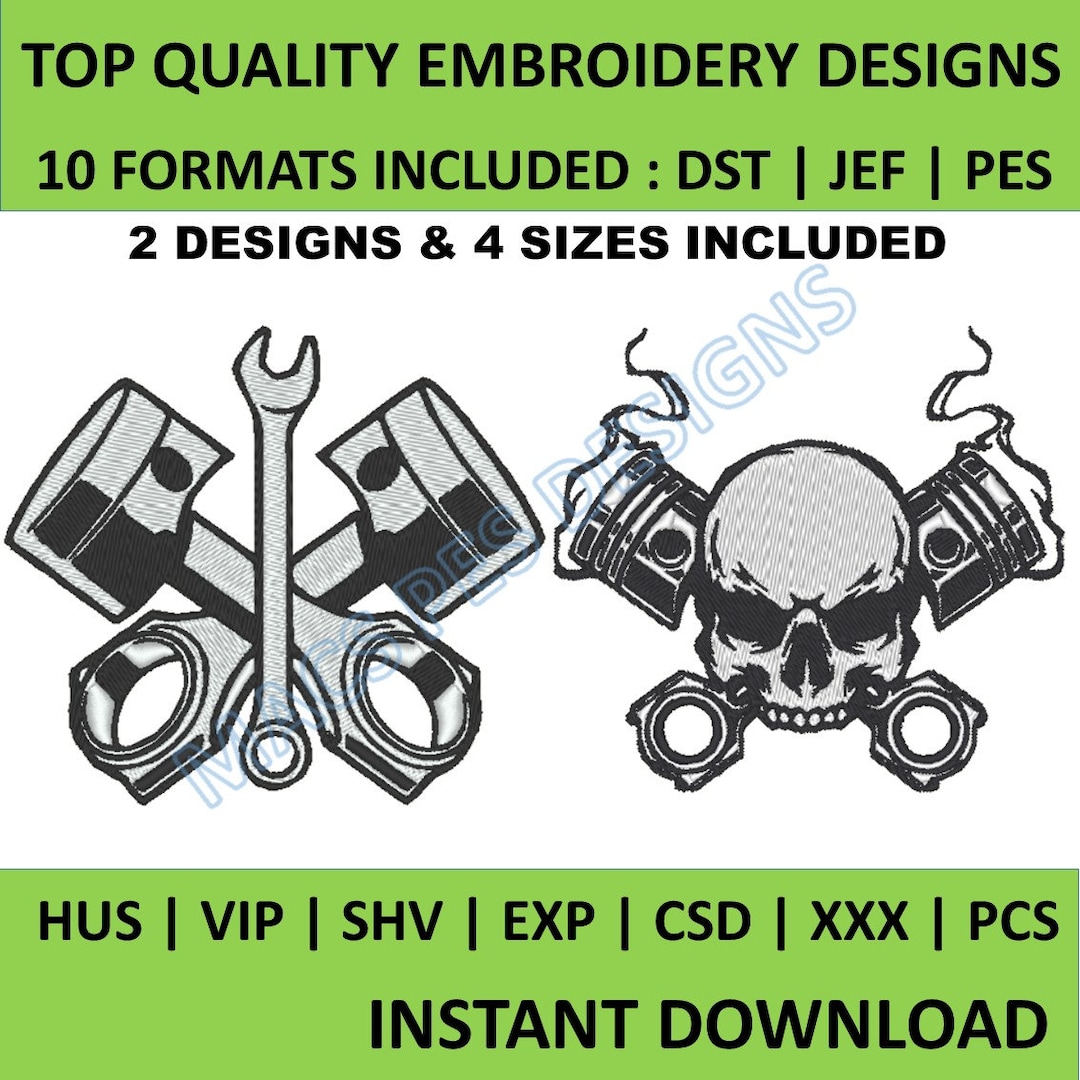 Pistons Embroidery Design PES JEF DST Cars Embroidery Machine Engines 4 ...