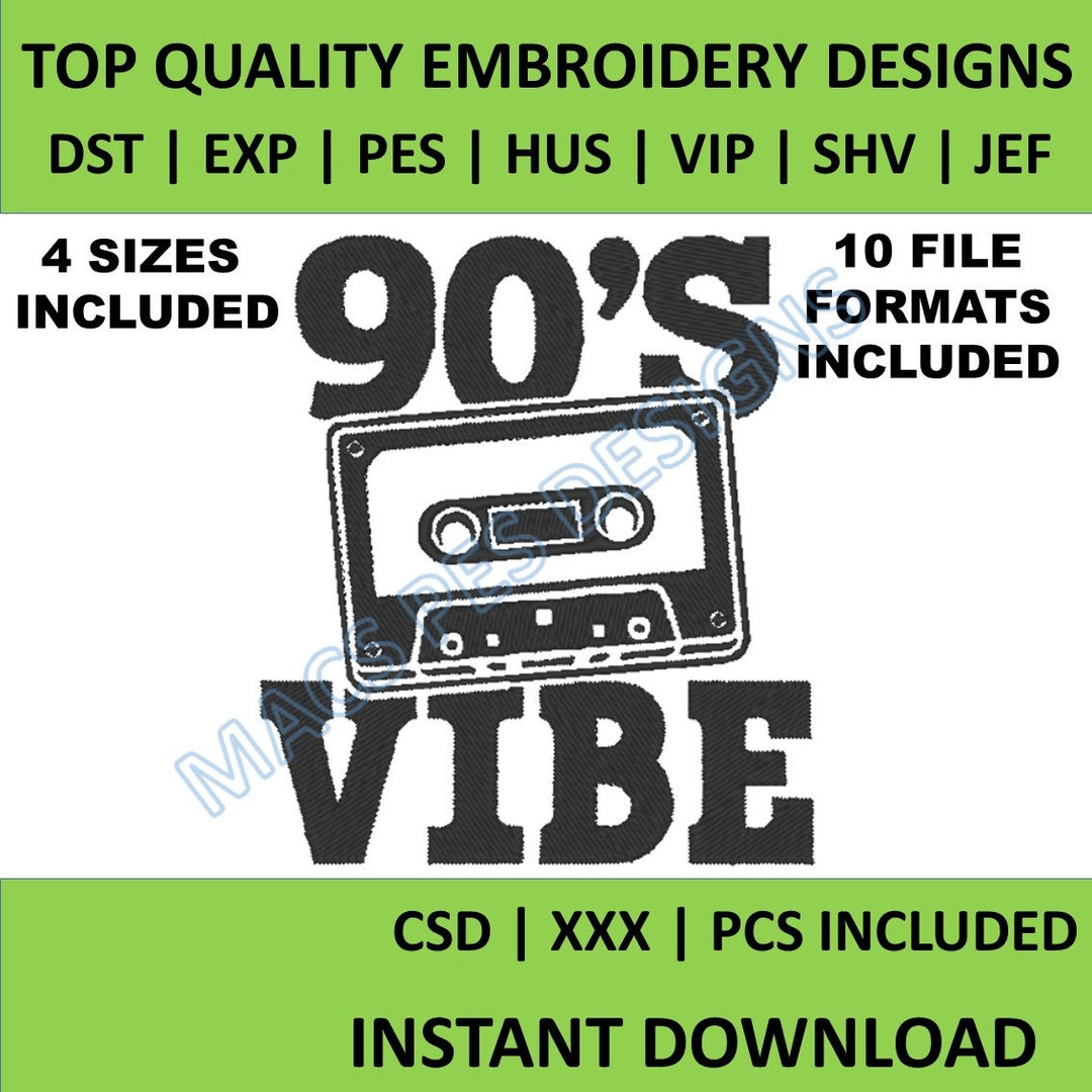 90s Cassette Embroidery Designs PES JEF DST 90s Vibe Embroidery Machine ...