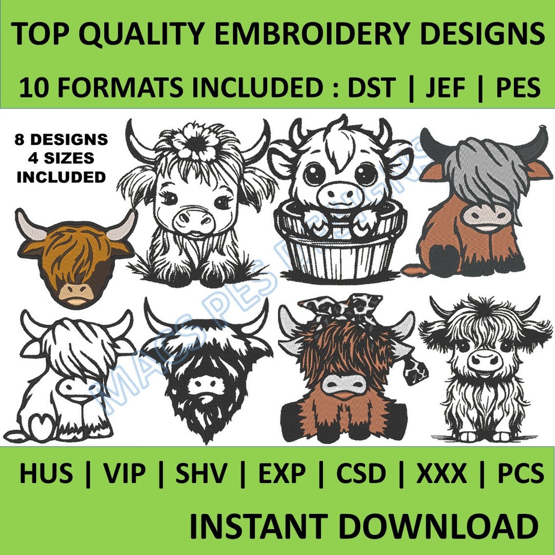 Highland Cow Embroidery Designs PES JEF DST Cattle Embroidery Machine 4 ...