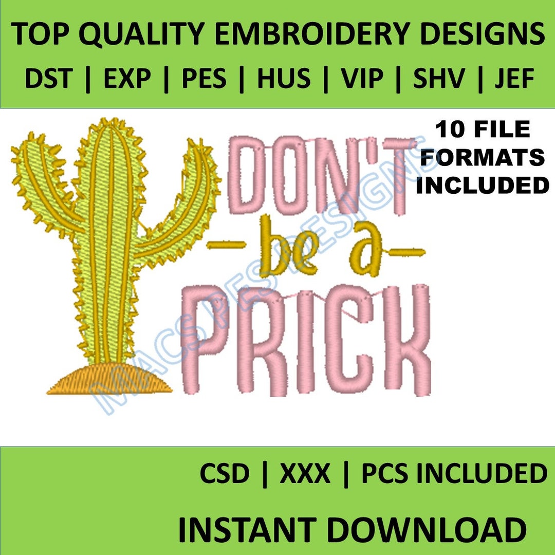 Cactus Rude Embroidery Design PES JEF DST Prick Embroidery Machine Pack ...
