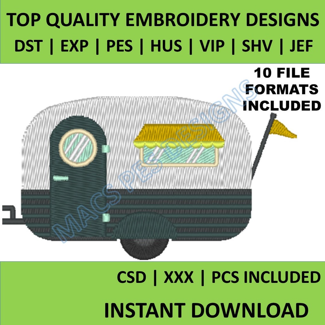 Caravan Embroidery Designs PES JEF DST Camping Embroidery Machine 4 ...