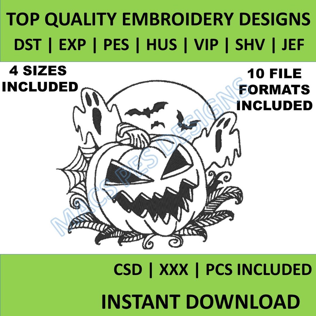 Halloween Scary Pumpkin Embroidery Design PES JEF DST Boo Embroidery ...