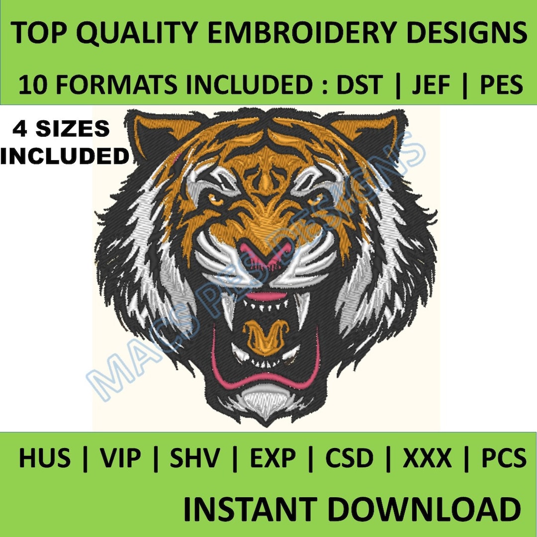Majestic Tiger Head Embroidery Design PES JEF DST Wild Embroidery ...