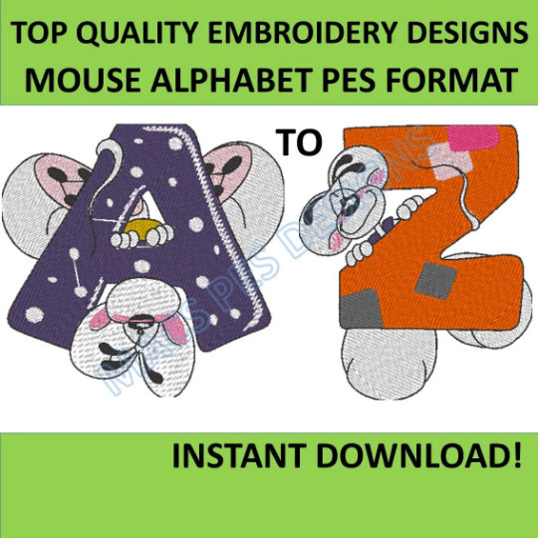 Mouse Alphabet Embroidery Design: 4x4 Hoop Font (instant Download Files ...