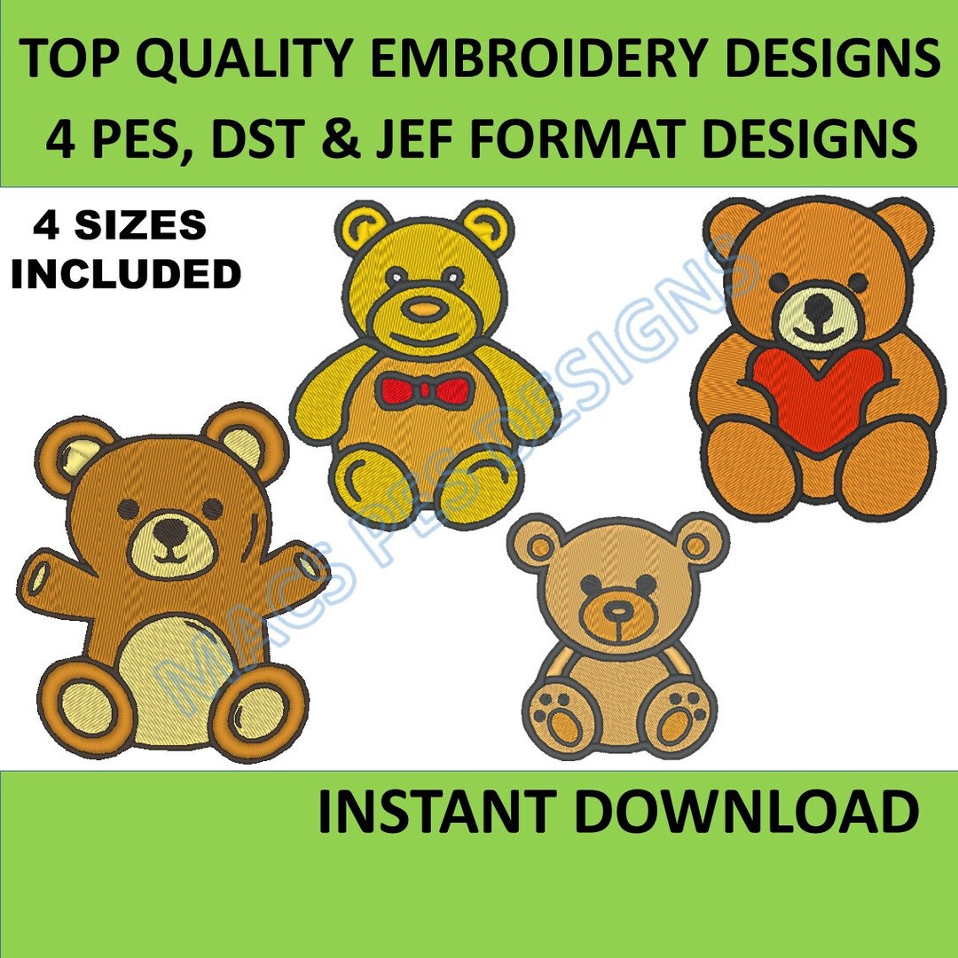 Teddy Bear Embroidery Pack PES JEF DST Cuddly Toy Embroidery Design ...