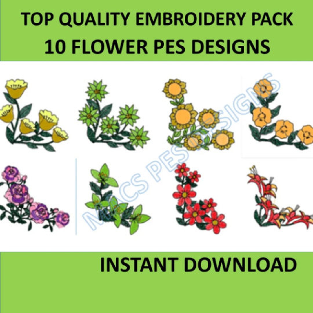 Floral Corners PES Designs Machine Embroidery Files 10 Instant Download ...