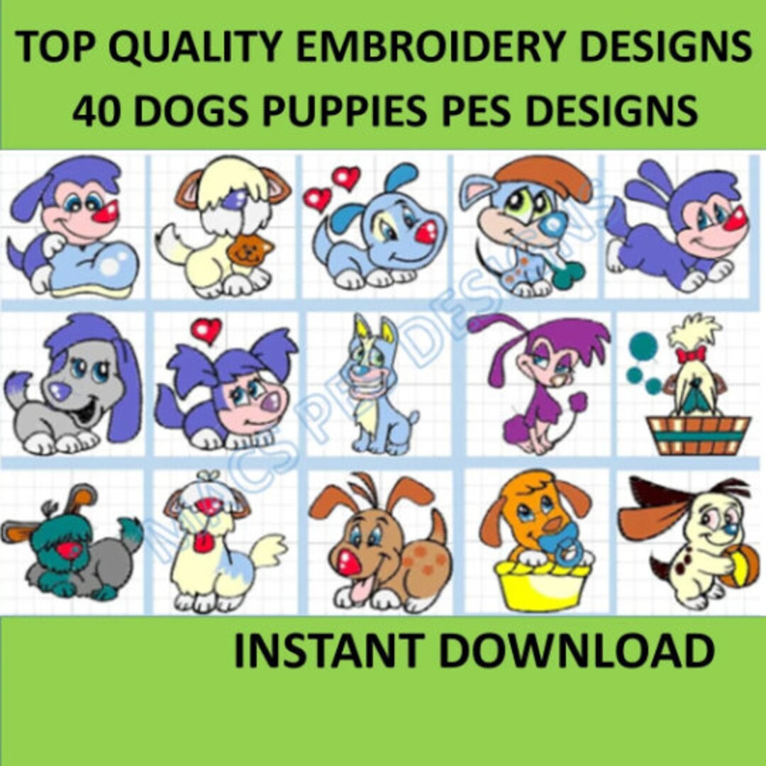 Dogs Puppies 40 PES Designs Machine Embroidery Files Instant Download ...