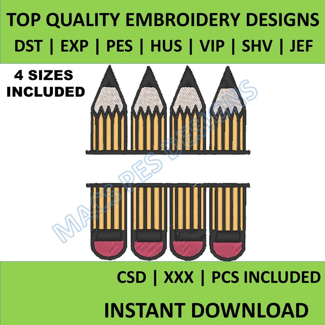Pencils Split Monogram Embroidery Design PES JEF DST Back to School ...